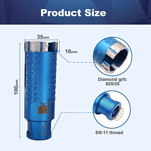 Diamond Core Drill Bit,Adapter,BRSCHNITT 1 3/8 Inch Laser Welded Diamond Hole Saw for Granite Marble Solid Block Stone Reinforced Concrete,Dry or Wet Drilling (35mm)