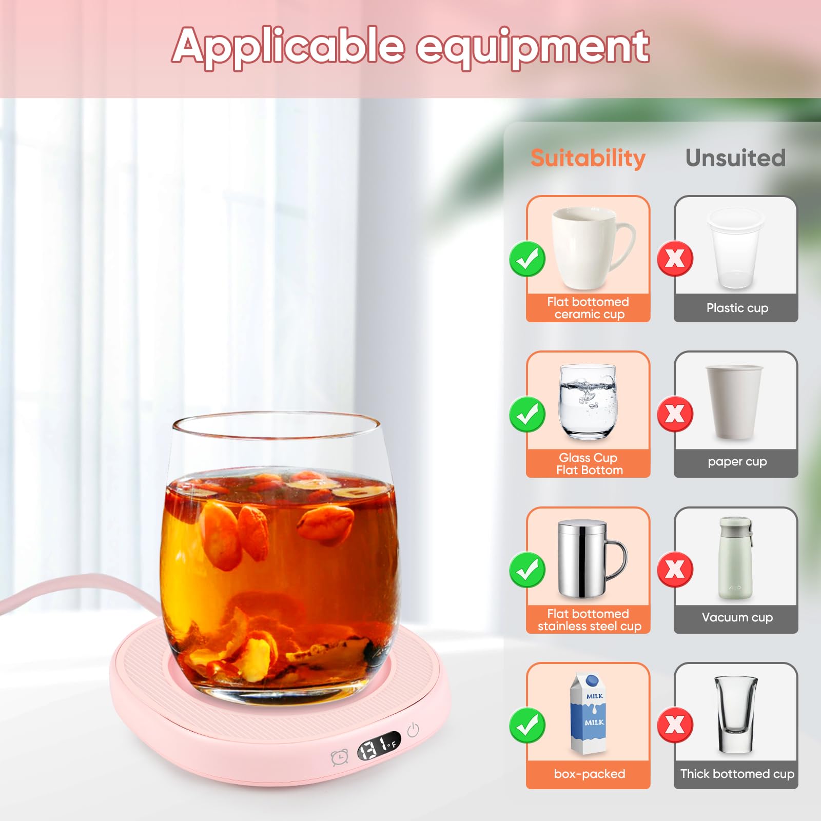Coffee Mug Warmer, SAINSWIN Smart Coffee Cup Warmer for Desk with Settable Heat Preservation Time,Electric Beverage Warmer with TEM/TIME Display for Coffee, Milk, Tea and Hot Chocolate (Up to 149β)