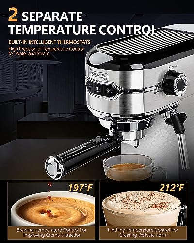 MICHELANGELO 15 Bar Espresso Machine with Milk Frother, Expresso Coffee Machines, Stainless Steel Espresso Maker for Cappuccino and Latte, Small Coffee Maker with Frother - Compact Design for Home