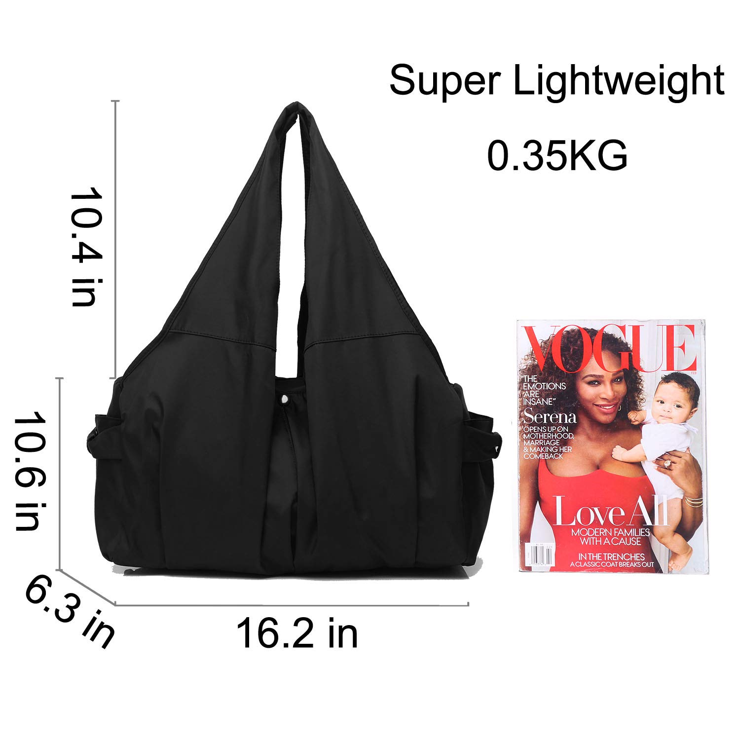 Shoulder Bag for Women, Waterproof Shopping Lightweight Work Purse and Handbag Travel Beach Tote Nylon Large Capacity Hobo (8022-BLACK)