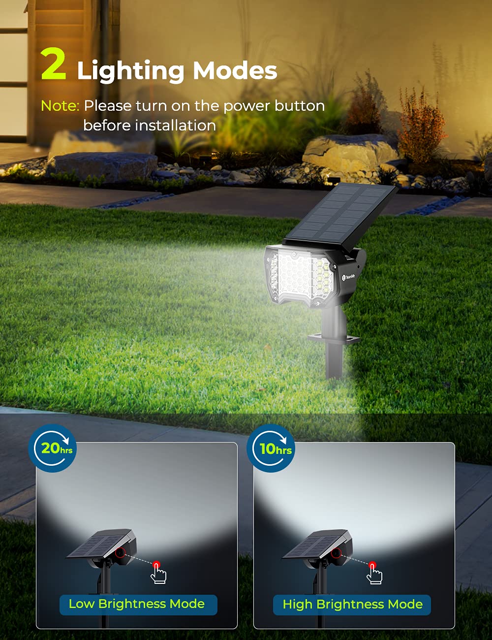 TeamMe 35 LEDs Solar Outdoor Lights, 2-in-1 Upgraded Solar Powered Landscape Spot Lights, Auto On/Off Wall Light for Garden Yard Driveway Pool, IP67 Waterproof Solar Flood Spotlights, 2 Packs