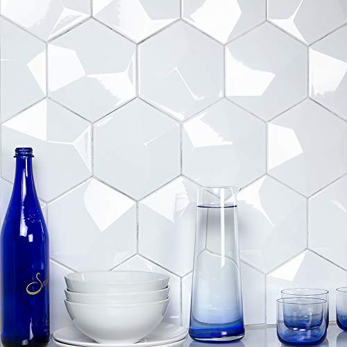 Bethlehem 3D Hexagon White 5.9" x 6.96" Polished Ceramic Wall Tile (1 Box Covers 5.4 sq. ft.)