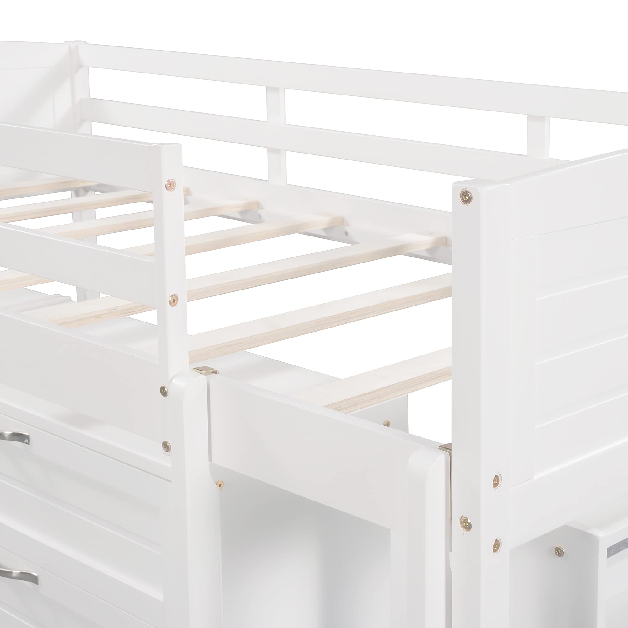 Harper & Bright Designs Twin Loft Bed with Slide and Storage, Solid Wood Low Loft Bed with Attached Bookcases and Separate 3-tier Drawers, for Kids Girls Boys (White)