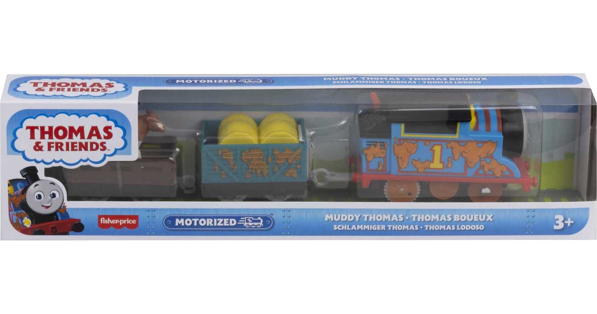 Thomas & Friends Motorized Toy Train Muddy Thomas Engine with Cargo Cars & Cow for Preschool Pretend Play Kids Ages 3+ Years