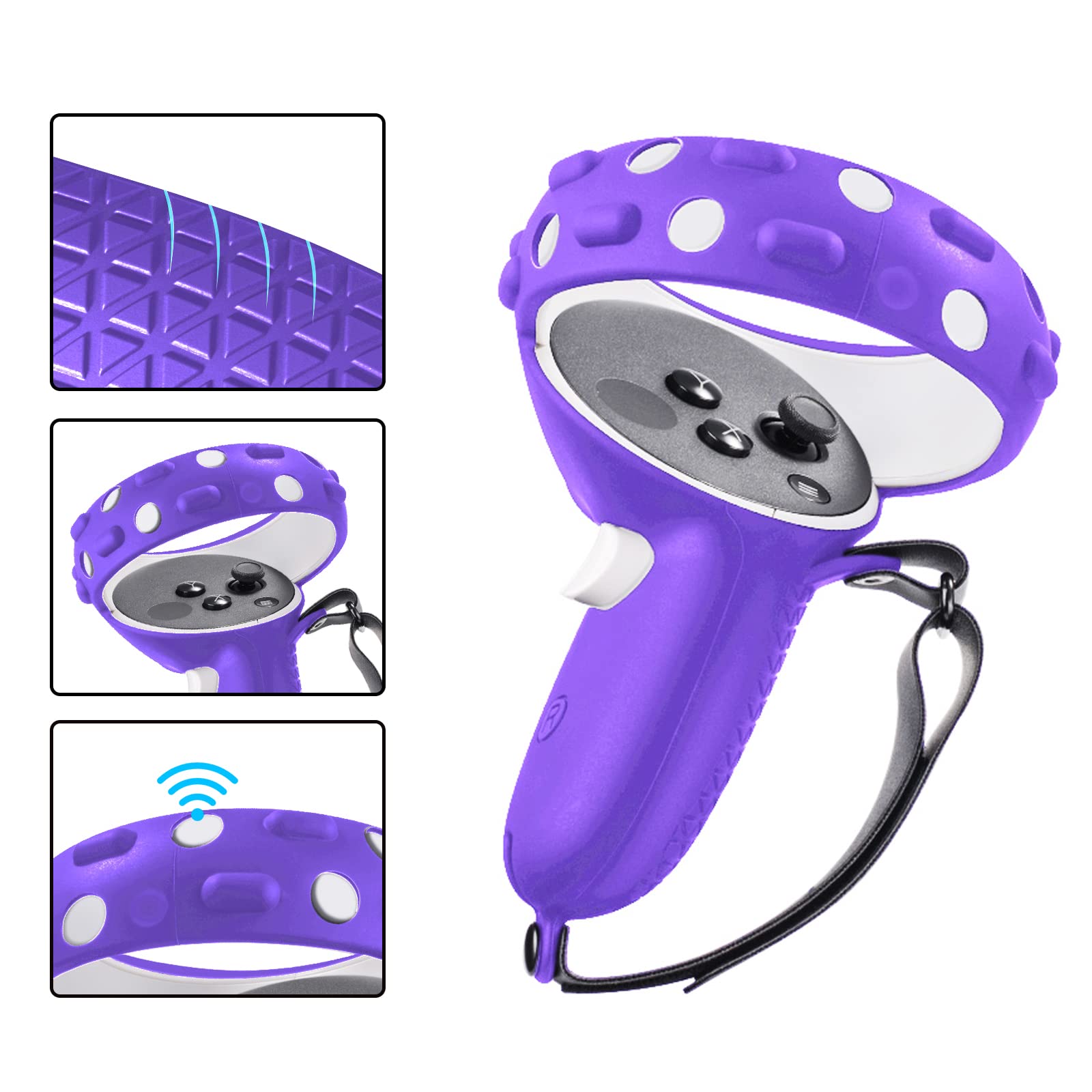 Compatible with Oculus Quest 2 Silicone Case Accessory with VR Case Cover, Silicone VR Face Cover Pad and Touch Controller Grip Cover Compatible with Quest 2, Lens Cover, Eye Mask (Purple)