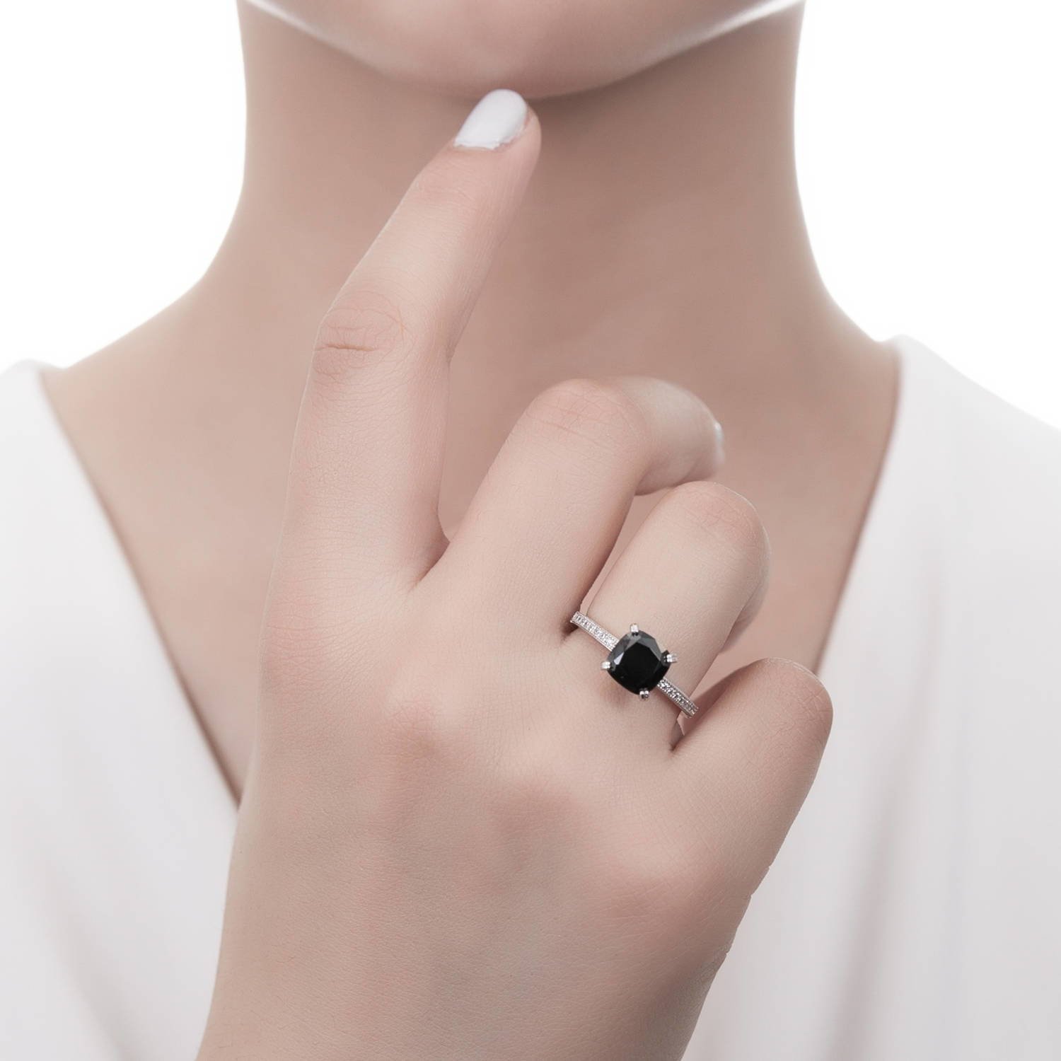 BERRICLE Sterling Silver Solitaire 3 Carat Black Cushion Cut Cubic Zirconia CZ Stackable Fashion Ring Set for Women, Rhodium Plated Size 7