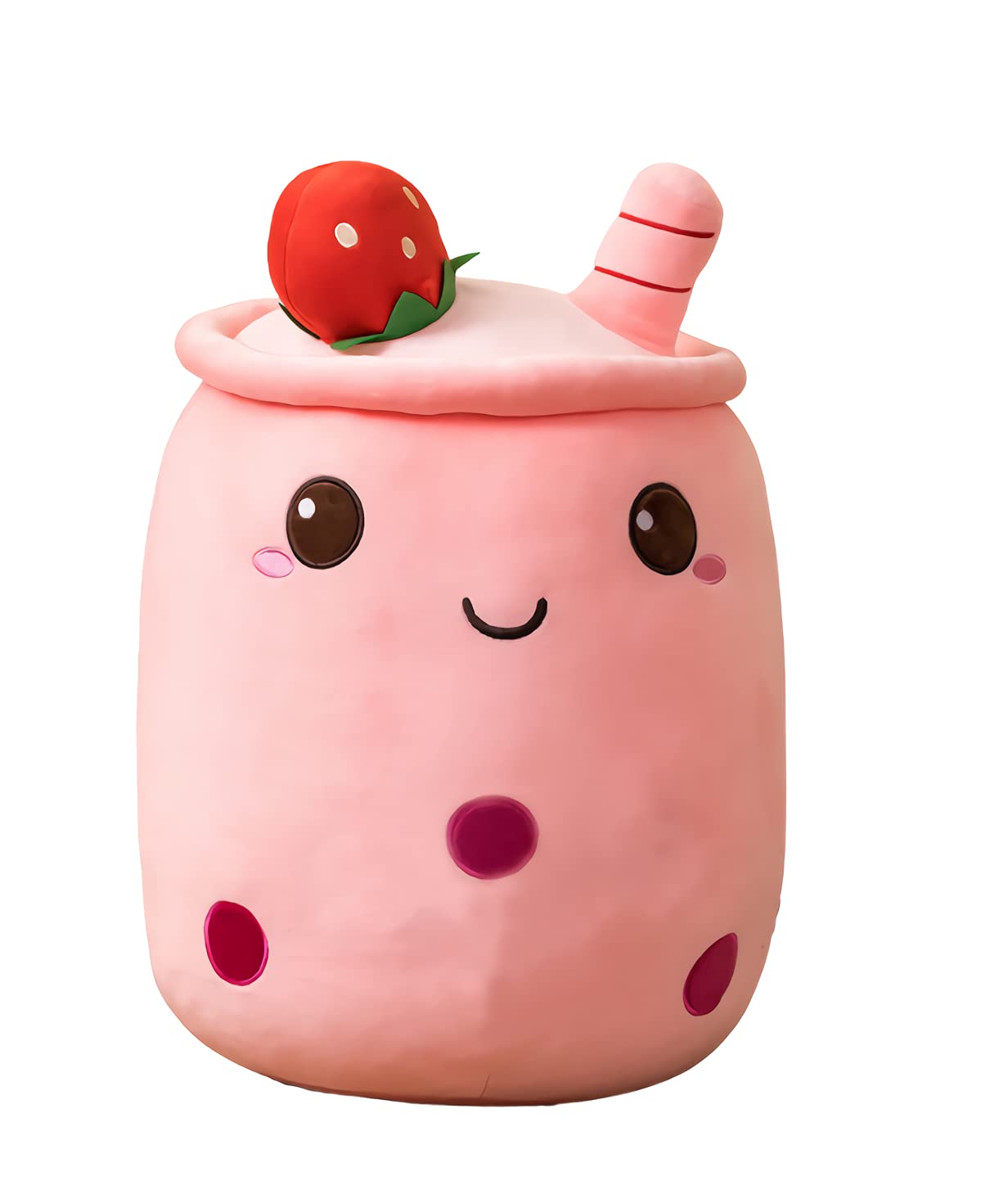 VICKYPOP Boba Plush Toy Cute Stuffed Bubble Tea Food Shaped Throw Pillow Cushion Cartoon Fruit Milk Tea Gift for Kids (Pink Open, 9.4 inches)