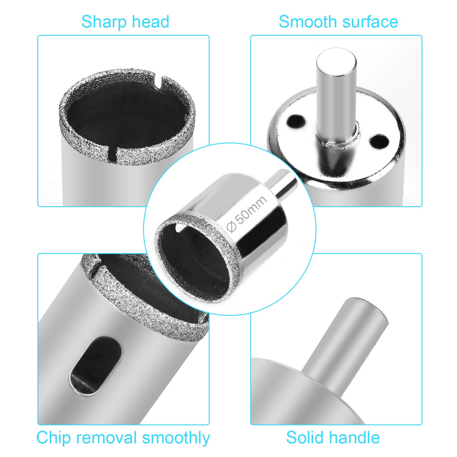 Diamond Hole Saw Drill Bits Set Kit for Ceramic, Premium Glass Drill Bit for Bottles,Pots, Marble, Granite Stone, Tile Cutting 0.23 Inch - 2 Inch(6mm - 50mm)YLYL, 15 Pcs