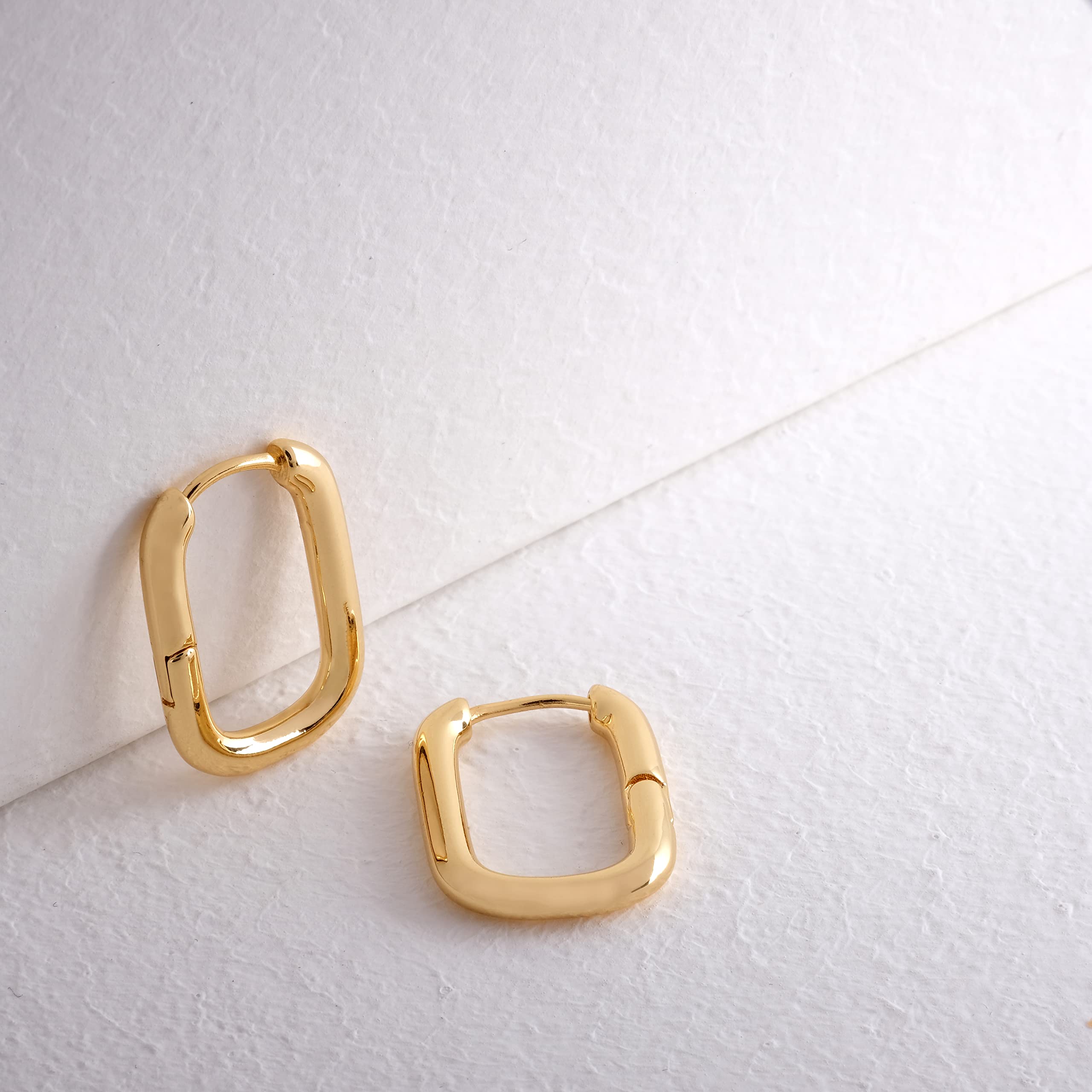 Chunky Gold Square Earrings for Women 14k Gold Filled Rectangular Earrings 1 Inch Hoop Hypoallergenic - Allergy Free MOBODUC
