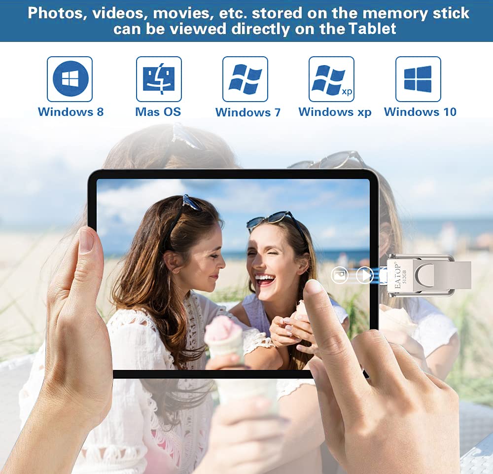 EATOP USB 3.0 Flash Drive 1TB iPhone Memory Stick, iPhone Flash Drive Photo Storage Memory Stick Thumb Drive Compatible with iPhone iPad Android and Computers (Silver)