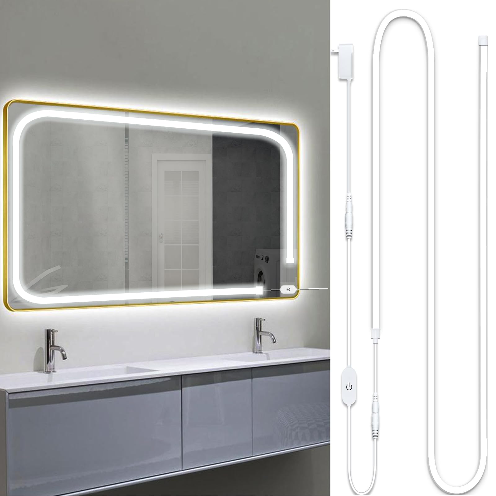 Blikshin LED Vanity Mirror Lights, Hollywood Style Makeup Lights, 10FT/6000K/Dimmable/12V Adapter/Self-Adhesive Strip Lights for Mirror, Lighting for Makeup Vanity Table & Bathroom Mirror
