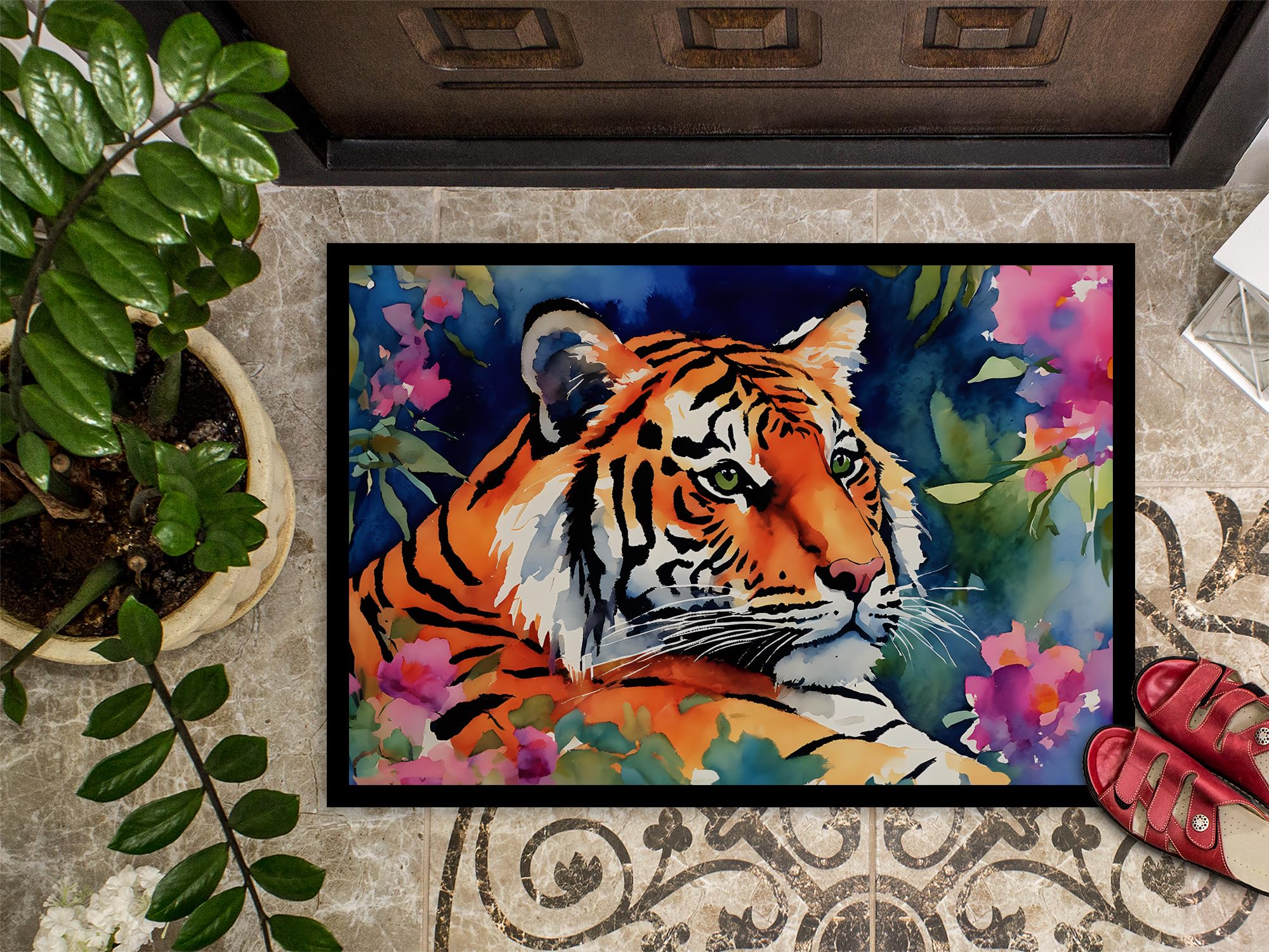 Caroline's Treasures DAC2880MAT Bengal Tiger Doormat Front Door Mat Indoor Outdoor Rugs for Entryway, Non Slip Washable Low Pile, 18H X 27W
