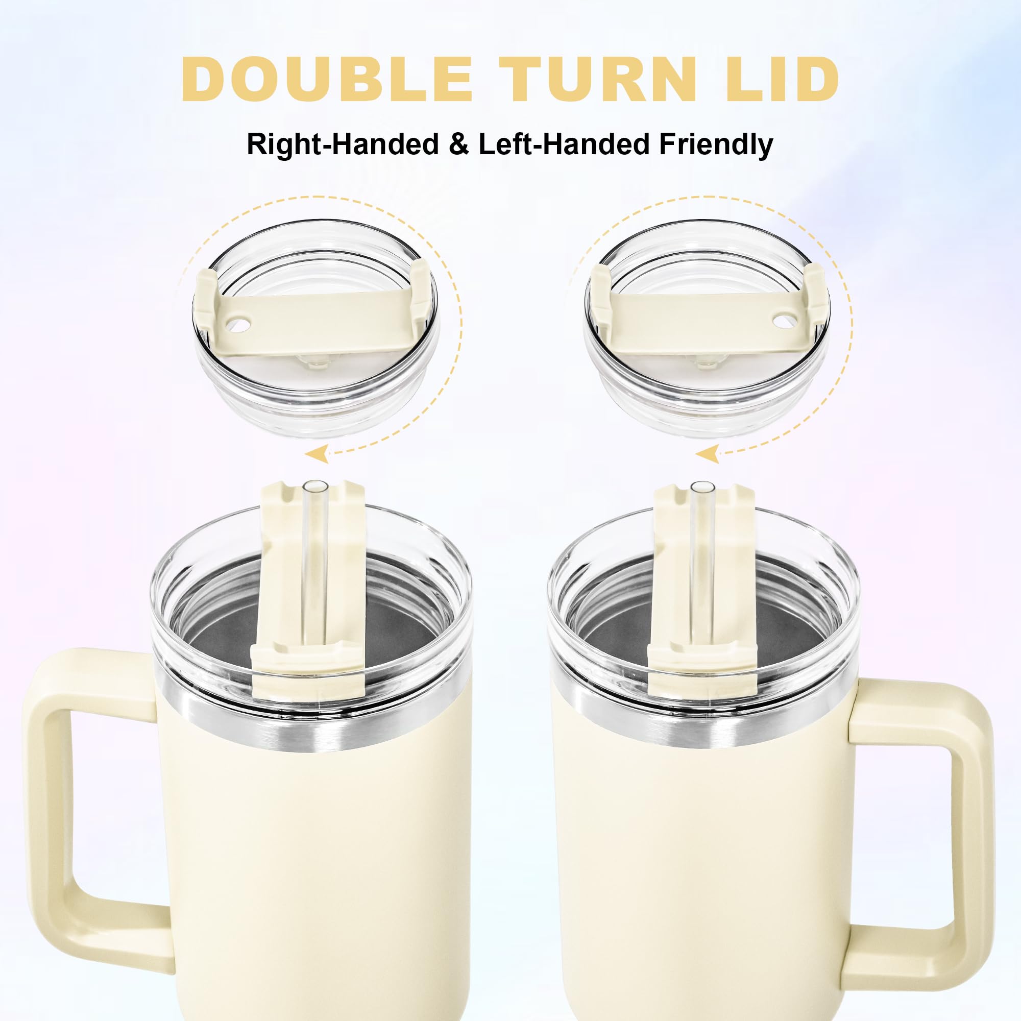 FECBK 40 oz Cow Tumbler with Handle and Straw, 100% Leak-Proof Travel Mug, Stainless Steel Double Wall Vacuum Insulated Coffee Cup Keeps Cold For 34 Hours, White Cow