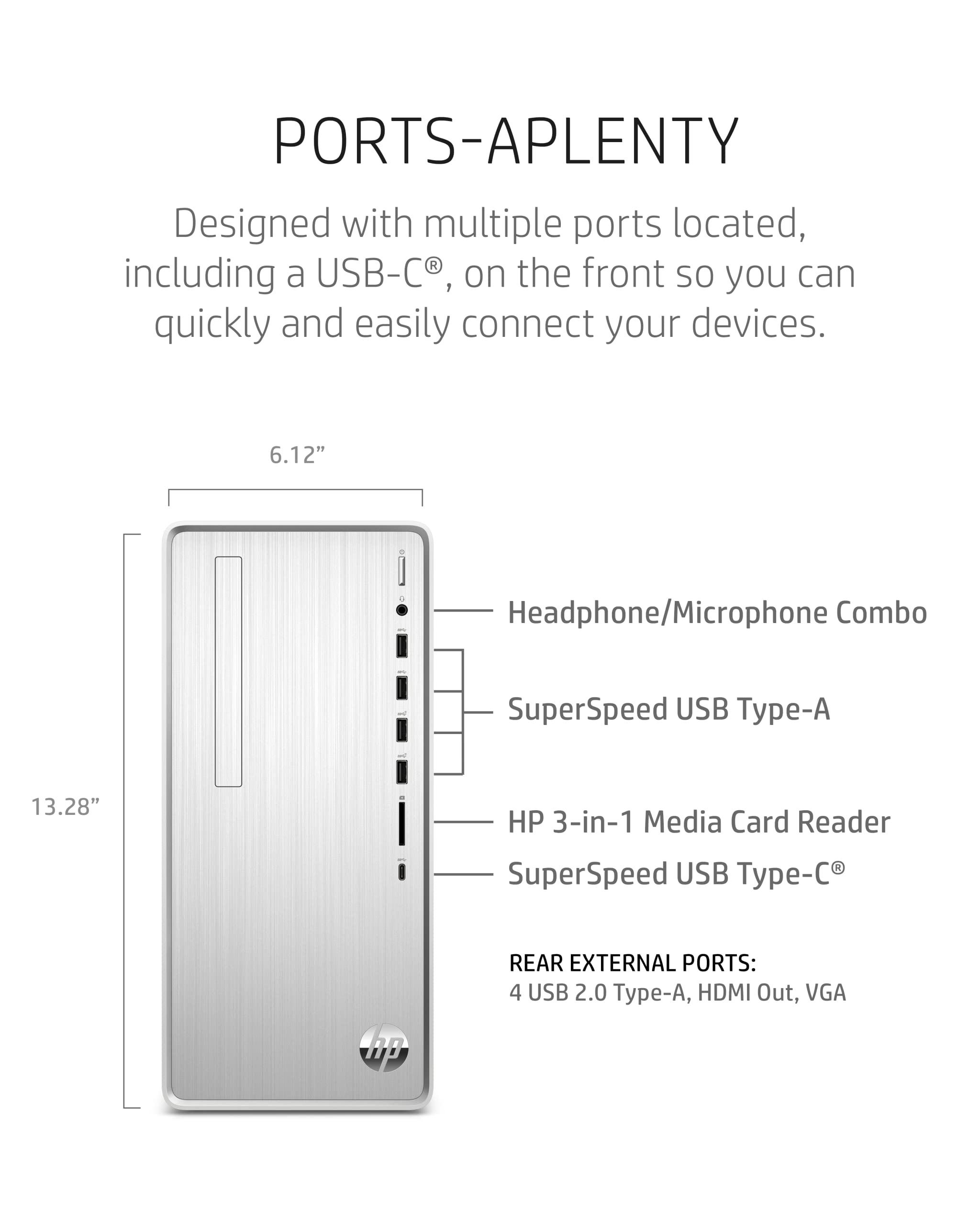 HP Pavilion Desktop PC, AMD Ryzen 7 5700G, 16 GB RAM, 512 GB SSD, Windows 11 Pro, Wi-Fi 5 & Bluetooth Connectivity, 9 USB Ports, Wired Mouse and Keyboard Combo, (TP01-2022, 2021) (Renewed)