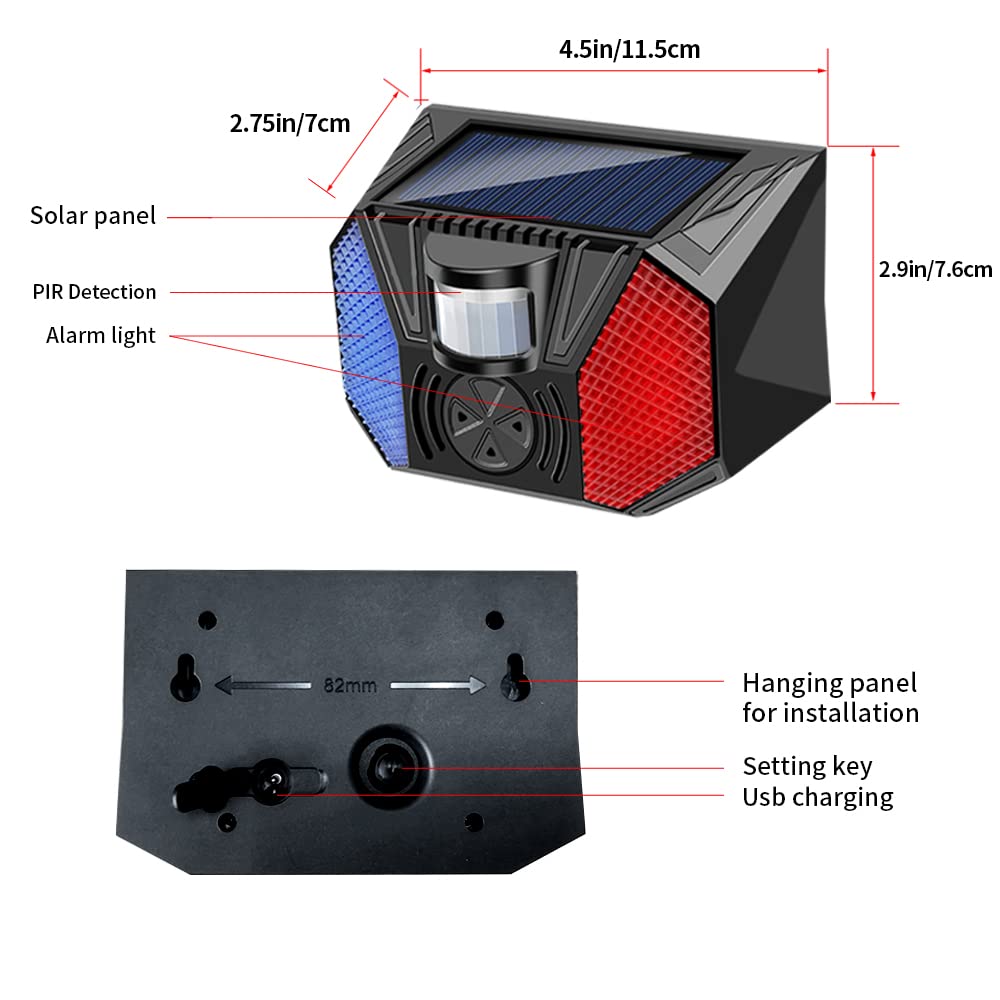 ChunHee Solar Strobe Alarm Light with Motion Sensor Siren Outdoor with Remote Controller 129db Sound Security Siren Light IP67 Waterproof and 4 Mode for Home,Farm,Barn,Villa,Yard(2 Pack)