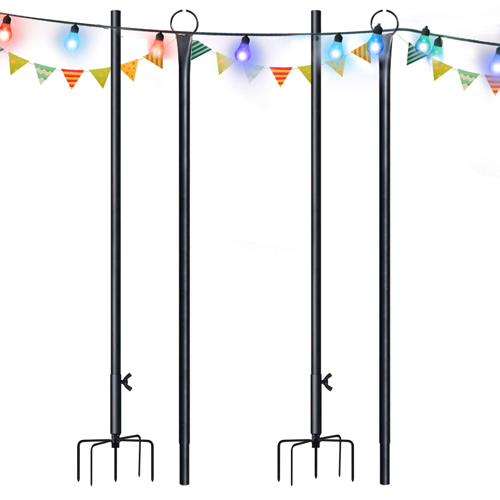 TIDYON String Light Poles for Outdoor, 9ft Sturdy Metal Pole for Hanging String Lights for Outside, Backyard, Patio, Wedding