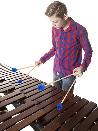 Buytra Marimba Mallets and Timpani Mallets Set with Case - Medium Hard Yarn Head Keyboard Marimba Mallet, Blue - Felt Head Timpani Mallet Stick Percussion