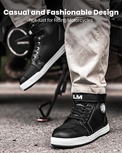ILM Motorcycle Shoes for Men Black Waterproof Street Riding Protective Gear Breathable Powersport Anti-Slip Footwear with Ankle Support, Shift pad (Black,13)