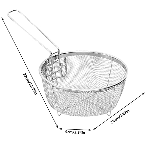 Stainless Steel Deep Fry Basket Fried Basket, Round Fryer Basket, Deep Wire Strainer for Frying, Oil Drainer Strainer Tool with Handle, Ideal for Chips, Fries, Shrimps