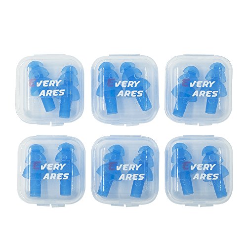 Every Cares Silicone Swimming Earplugs, 6 Pairs, Comfortable, Waterproof, Ear Plugs for Swimming and Showering, with Case (Blue)