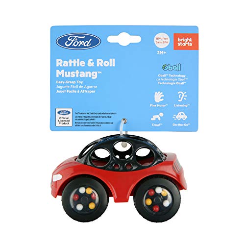 Bright Starts Ford Rattle & Roll Mustang Race Oball Car Toy Push and Go Vehicle, Easy Grasp, Ages 3 Months+, Red & Black