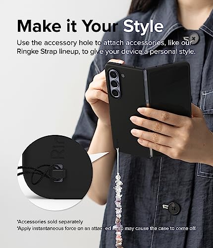 Ringke Slim [Minimalist Fit] Compatible with Samsung Galaxy Z Fold 5 Case for Women and Men, Simple Modern Sleek Design, Protective Sturdy Solid 5G Cover with Lanyard Hole - Black