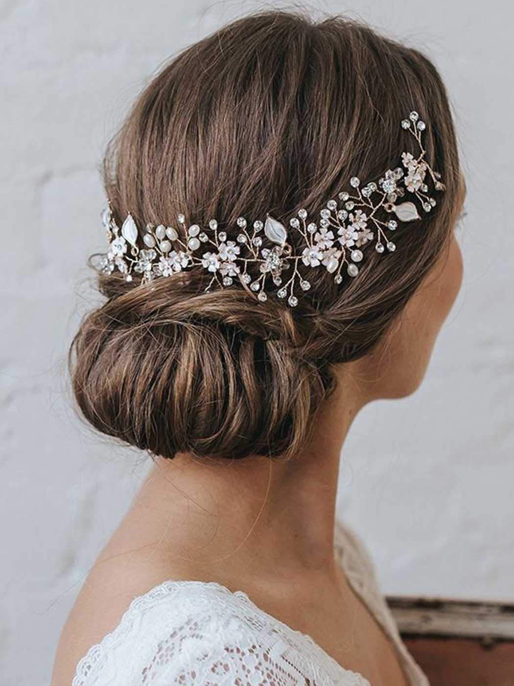 Unsutuo Flower Bride Wedding Headbands Silver Crystal Bridal Headpieces Leaves Hair Vine for Women and Girls (Silver)