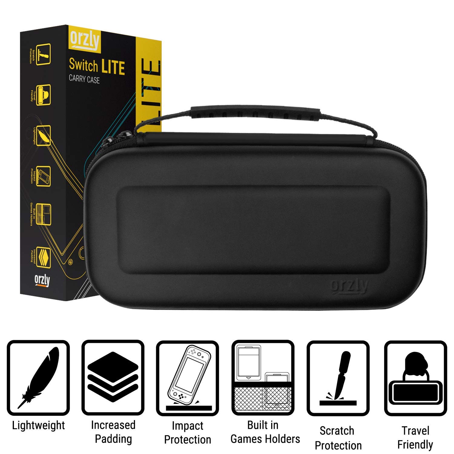 Orzly Carry Case for Nintendo Switch Lite - Portable Travel Carry Case with storage for Switch Lite Games & Accessories [Solid Black]