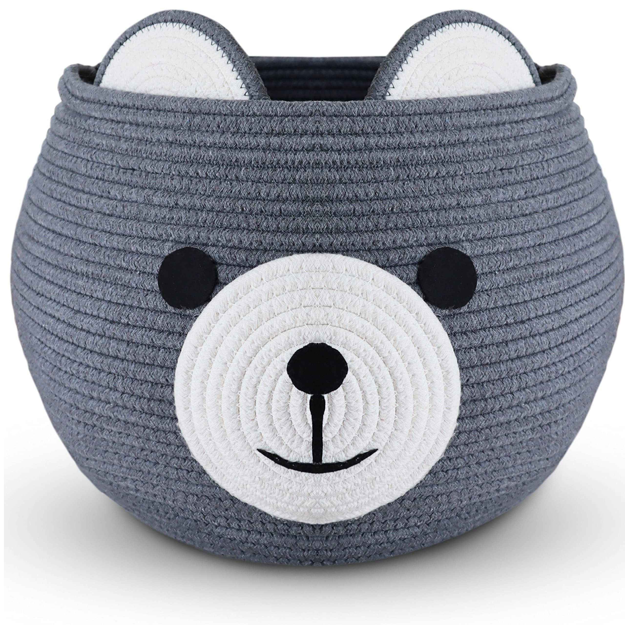 W Design Round Bear Toy Basket, Rope basket,Cute Animal Baby Basket Organizer With Handles For Toys, Blankets, Towels, Baby Shower, Handmade Gift Baskets Empty - 19 D X 13 H