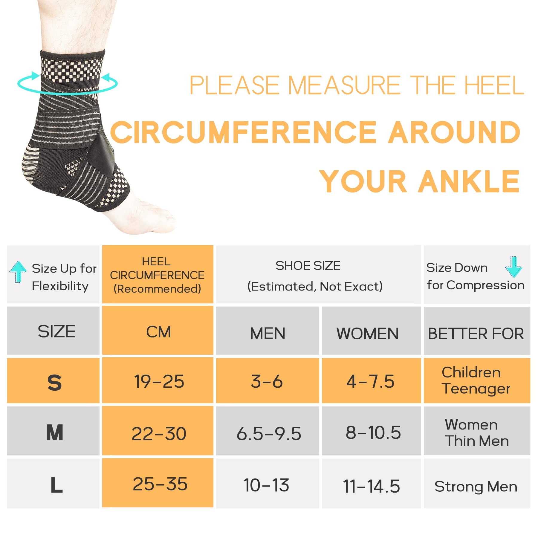 CURECARE Ankle Sleeve for Sprained Ankle, 2 PCS Copper Ankle Brace for Women & Men, Breathable Ankle/Arch Support with Removable Strap, Ankle Stabilizer Brace for Injury Recovery, Pain Relief (S)