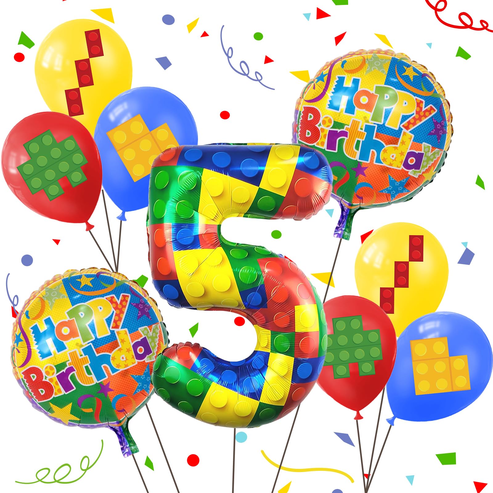 Futureferry 32 Inch Building Block Number Balloons Block Latex Balloons for Colorful Blocks Theme Birthday Party Baby Shower Decorations (Number 5)