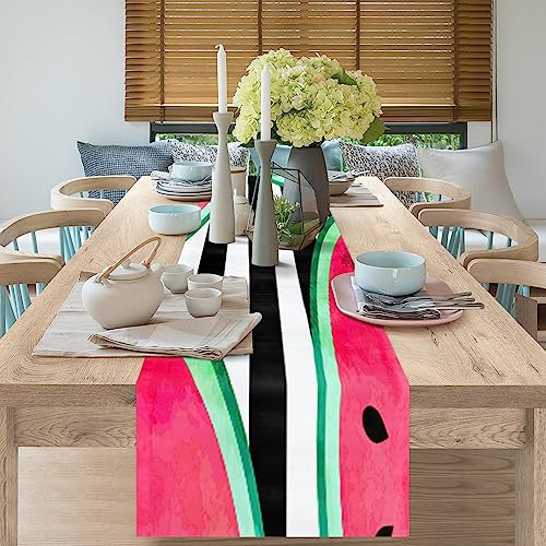 Table Runners Cotton Linens Burlap Dresser Scarves Table Decor for Kitchen Dining Room Coffee Table Tropical Fruit Watermelon Pink Summer Stripe Black and White Background 13"x70"