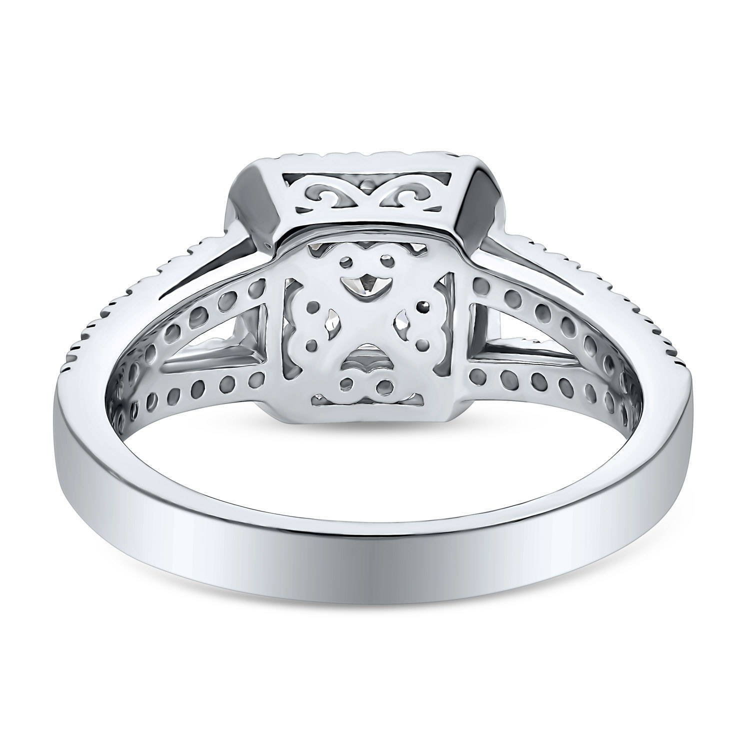 BERRICLE Sterling Silver Halo Wedding Engagement Rings Princess Cut Cubic Zirconia CZ Promise Split Shank Ring for Women, Rhodium Plated Size 6