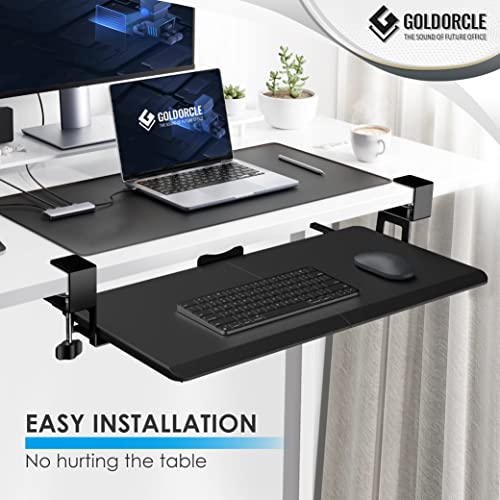 GoldOrcle Large Under Desk Keyboard Tray Slide Out, 25.5โ (30โ Including Clamps) x 11.8โ Pull Out C Clamp on Keyboard Stand Drawer Platform Shelf for Home or Office