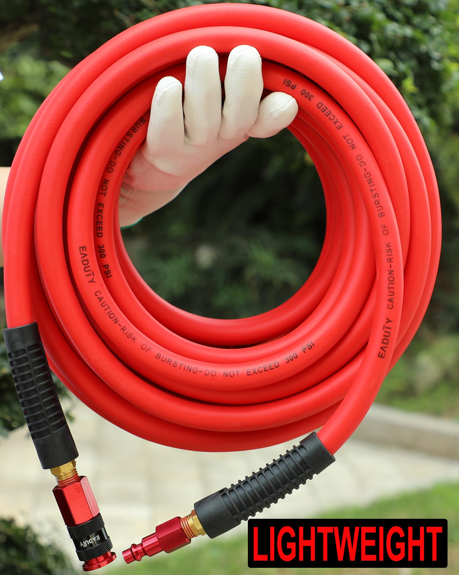EADUTY Hybrid Air Hose 3/8 In. x 25 ft, Lightweight, Flexible, Durable Air Compressor Hose with Aluminum Universal Quick Coupler and Industrial Plug, Red