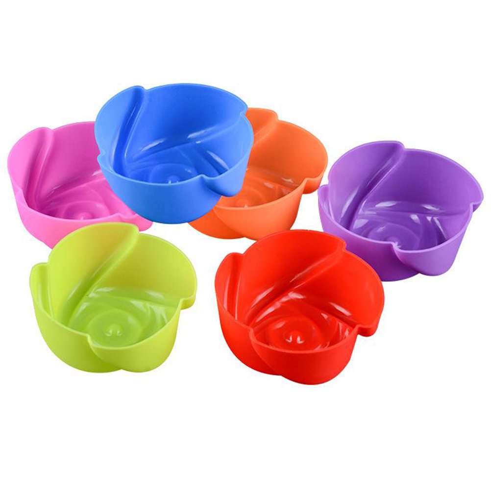 DOITOOL Silicone Baking Cups Liners Muffin Cup Cupcake Liners 12pcs Silicone Rose Flower Shape Cake Decorating Mold Pudding Jelly Chocolate Mold Muffin Cup Handmade Cupcake Baking Tool (Random Color)