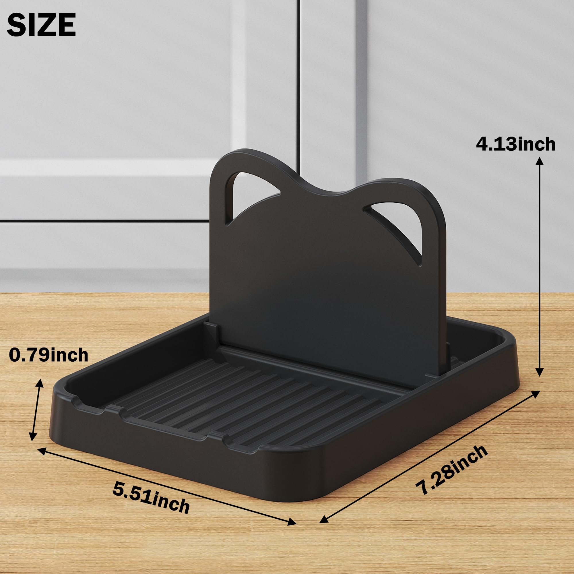 H&W 2Pcs Spoon Rest with Lid Holder,Foldable Spoon Holder for Kitchen Counter,Cat Pot Lid Holder for Spoons,Pot Lids,Spatulas,Utensils,Forks(2pcs Black)