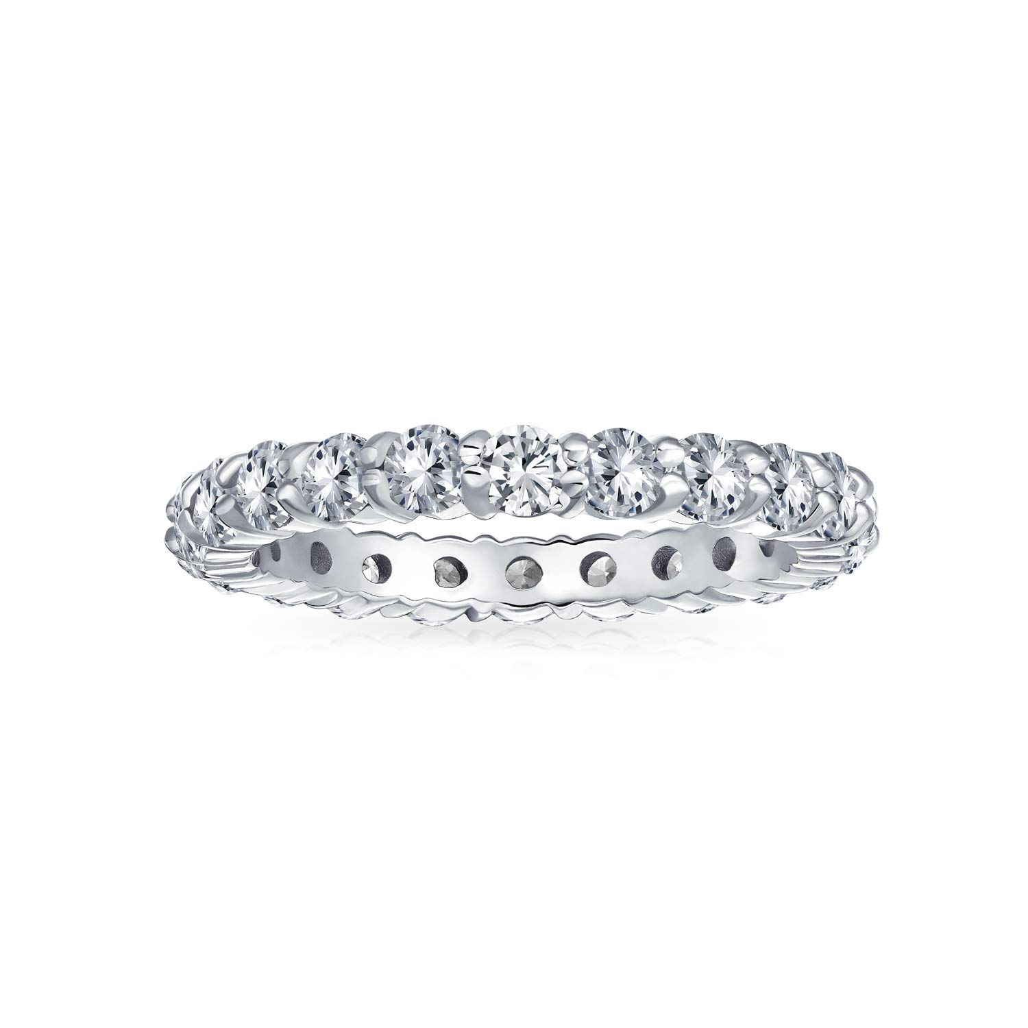 Bling Jewelry Bridal Cubic Zirconia Stackable AAA CZ Eternity Thin 3MM Anniversary Wedding Band Ring For Women .925 Sterling Silver