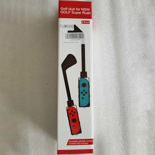 TiMOVO Golf Clubs Compatible with Nintendo Switch Mario Golf: Super Rush Game/Switch Sports, 2 Pack Golf Handle with Hand Strap Game Accessories Golf Grips Fit Switch/Switch OLED Controller, Black