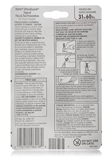 Hartz UltraGuard Flea & Tick Drops for Dogs & Puppies 31-60lbs - 3 Monthly Treatment