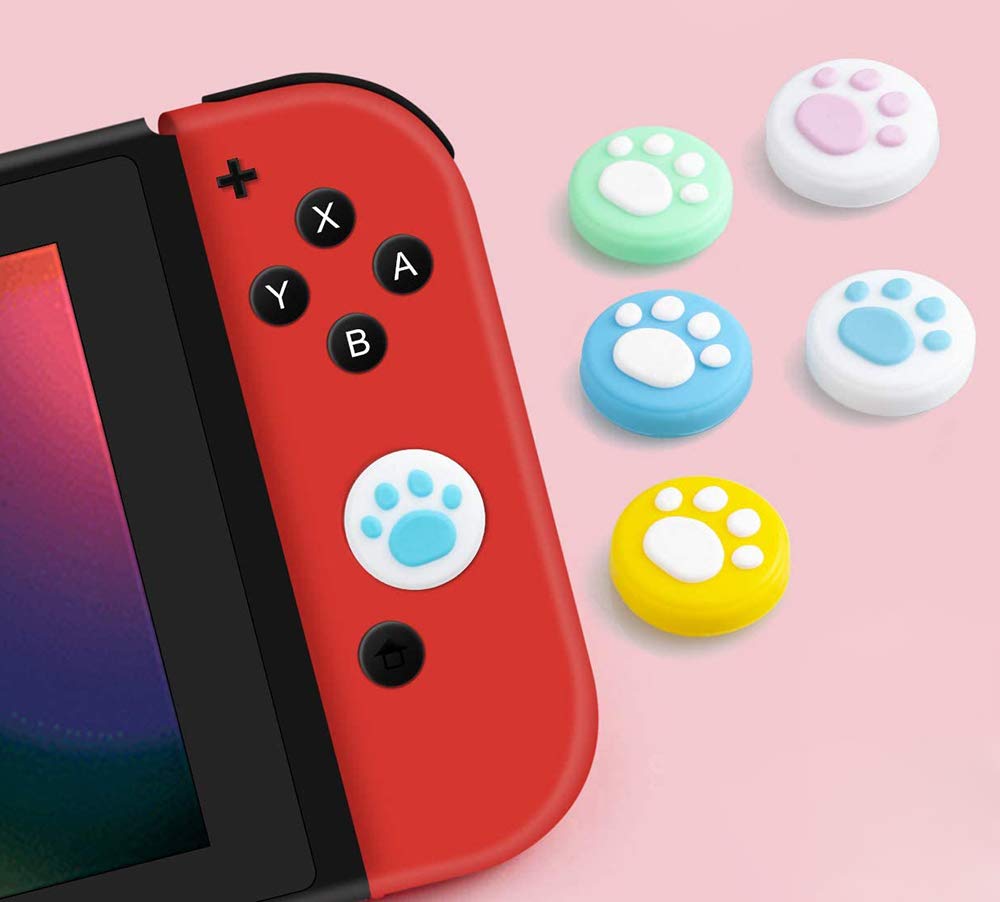Silicone Analog Controller Thumb Stick Joystick Grips Cap for Switch NS & Switch Lite Controller Joy-Con ThumbStick Cute Cat Paw Claw (Blue + Green 2PCS)