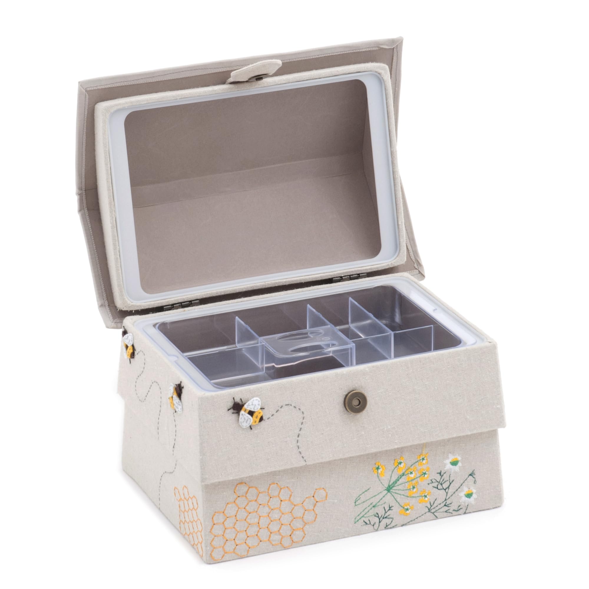 Hobby Gift Sewing Basket – 11.5 x 8.25 x 9 Novelty Sewing Box with Removeable Tray, Craft Storage & Hobby Organiser for Sewing Supplies – Bee