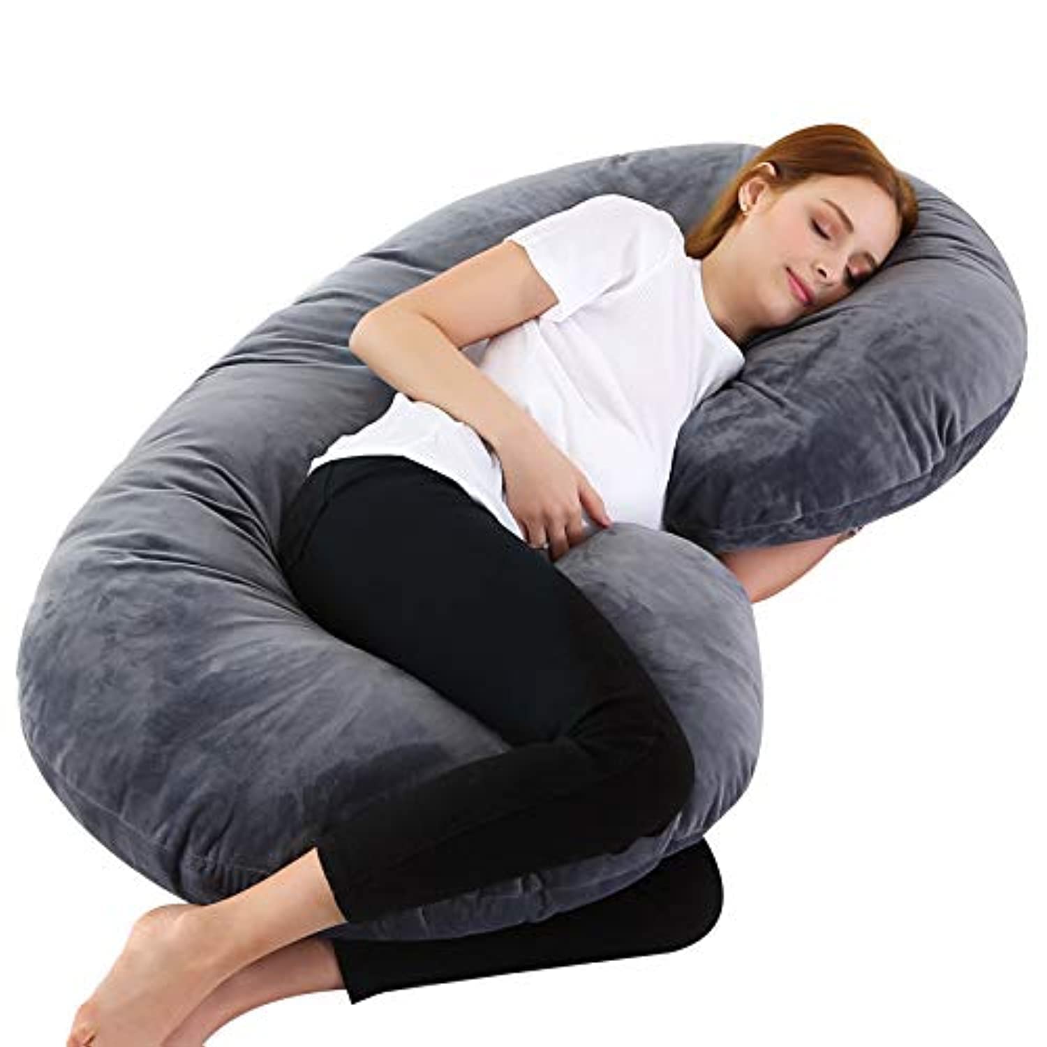 CDEN Pregnancy Pillow, C Shaped Full Body Pillow 52", Maternity Pillow Support for Back, Legs, Neck, HIPS for Pregnant Women with Removable Washable Velvet Cover(Grey)
