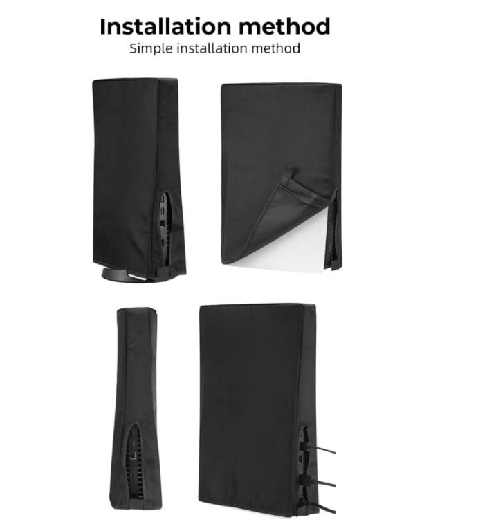 Console Cover for PS5 Console Protection Dust Cover PS5 Dustproof Anti-Scratch Anti-Fall Waterproof Protector Case for Sony Playstation 5 dust Protection Sleeve with dust Plug(Black)