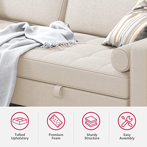 MUZZ 79" Sofa Bed, Linen Fabric Couch Bed, Sleeper Sofa Bed with Movable Backrest Cushion, Sleeper Sofa Couch for Living Room, Apartment, Small Spaces (Beige)