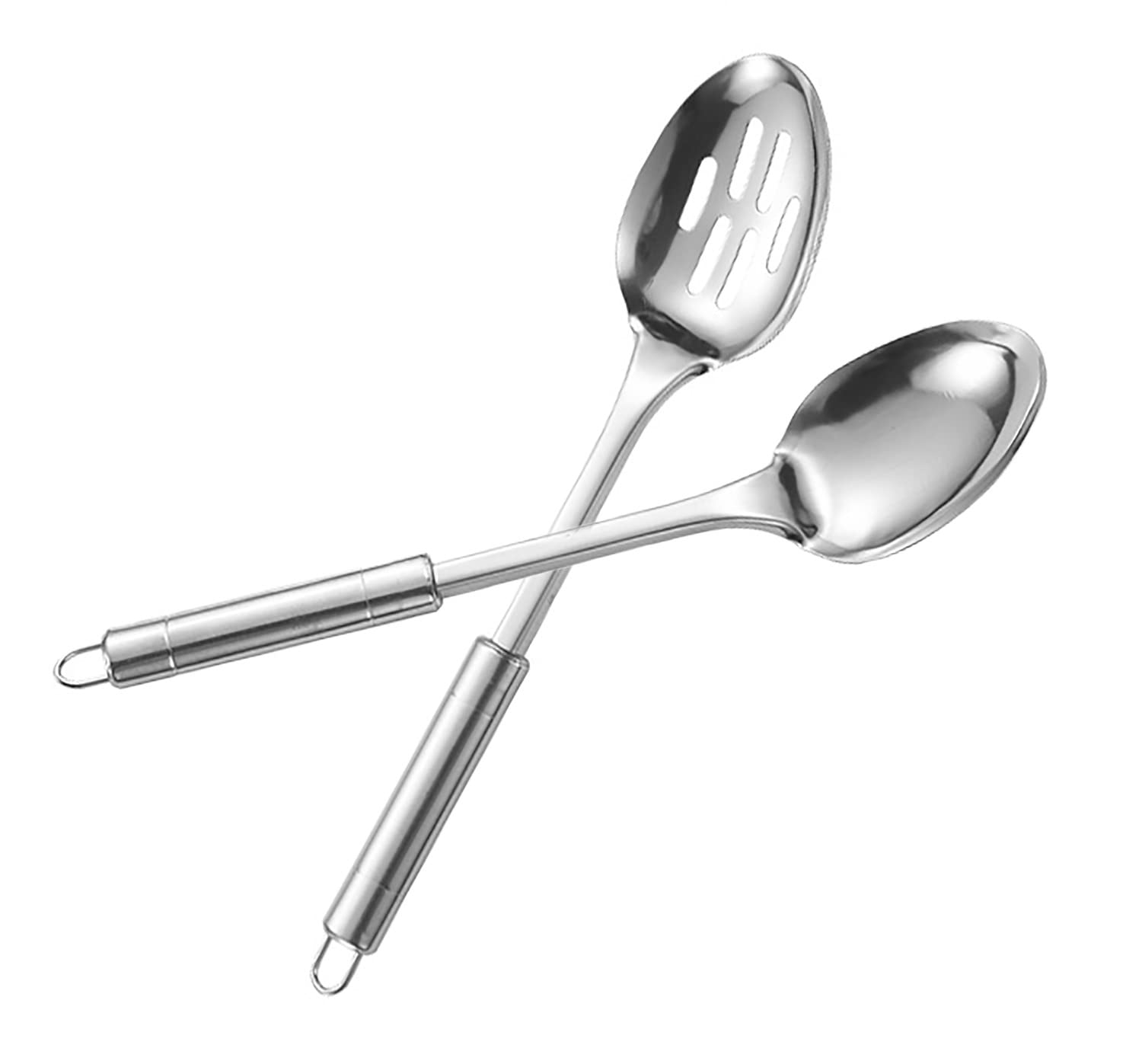 CDOFFICE Set of 2 Large Cooking Spoon Stainless Steel Serving Spoon Slotted Spoons