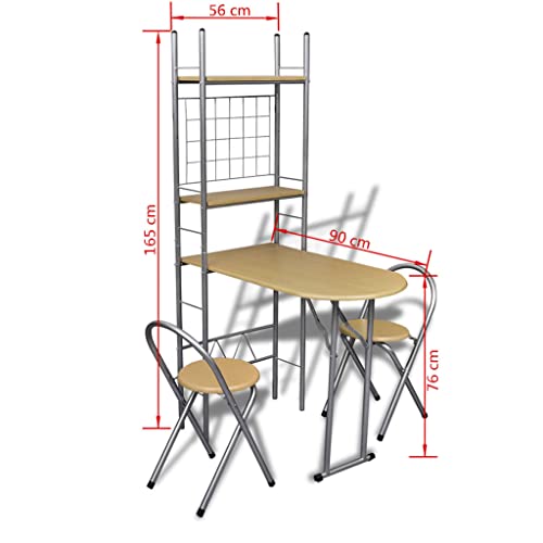 GOLINPEILO Foldable Breakfast Bar Set with 2 Chairs, MDF Table with 2 Shelves and Two Chairs with Steel Frame for Dining Room Kitchen Bar Breakfast