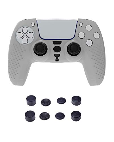 Silicone Cover Skin Case Accessories for Sony PS5 Controller with Pro Thumb Grips Caps Set Transparent