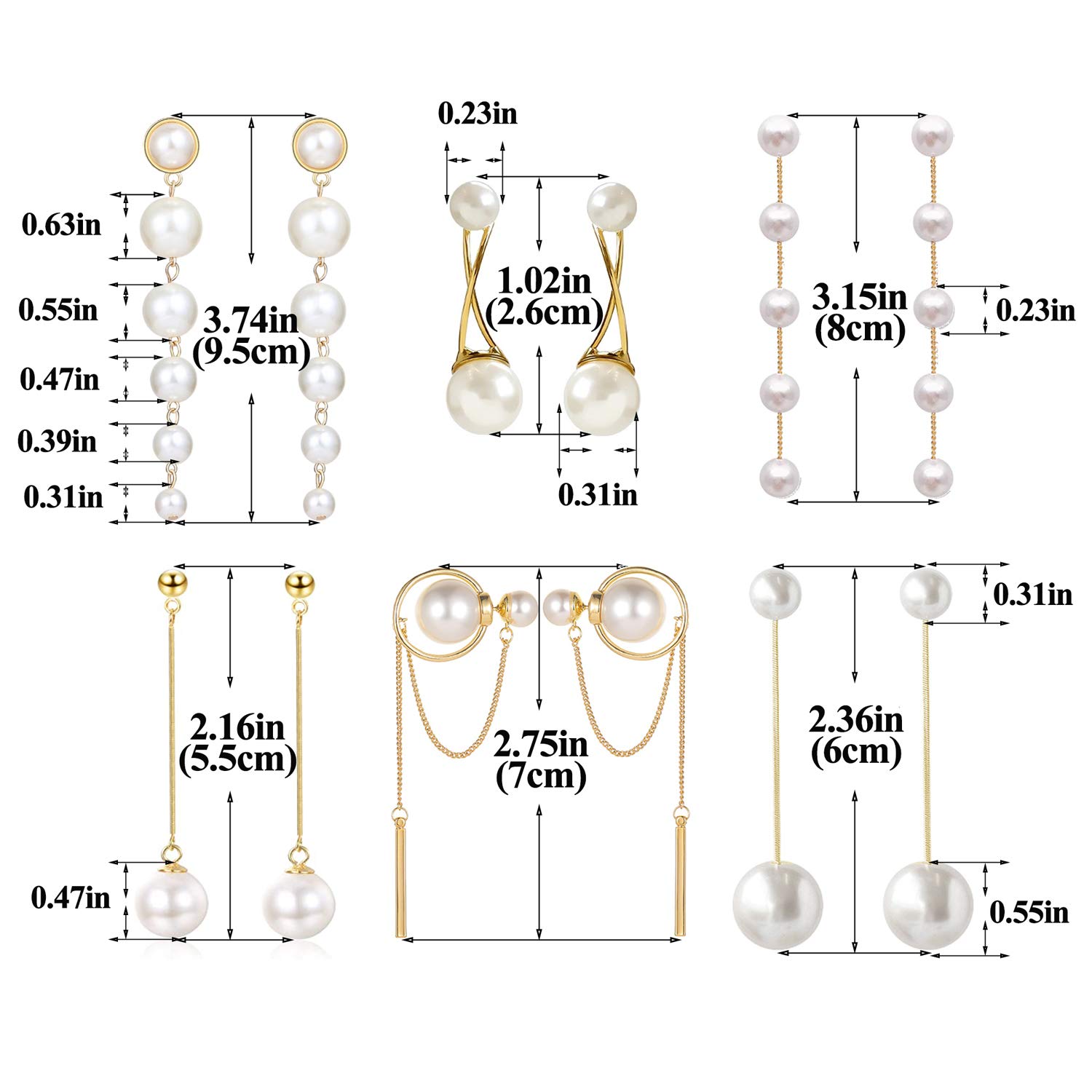 Big Simulated Pearl Long Tassel Drop Earrings for Women Double Sided Front Back Cross Imitation Pearl Dangle Earrings