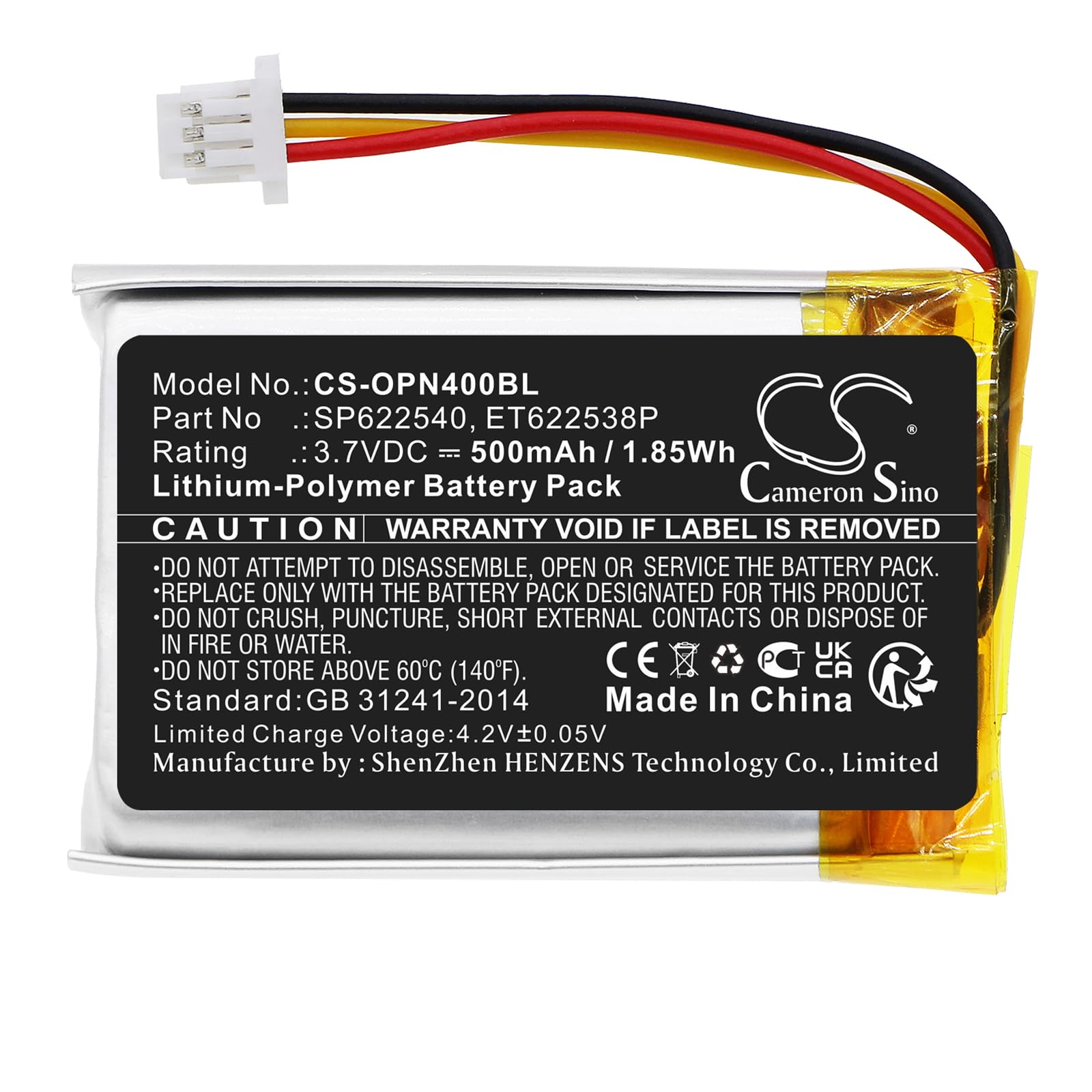 FYIOGXG Cameron Sino Battery for Opticon OPN-4000i, OPN-4000n PN:Opticon ET622538P, SP622540 500mAh / 1.85Wh